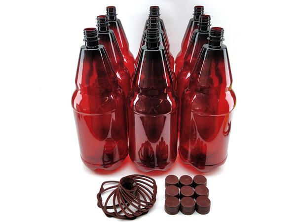 Brune PET-flasker på 2,5 liter, 9 stk.plastflasker til øl - Ølbrygging AS